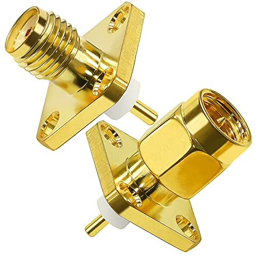 RF SIGNAL SMA Panel Mount Connector SMA Male Plug 4-Hole Flange Chassis ...