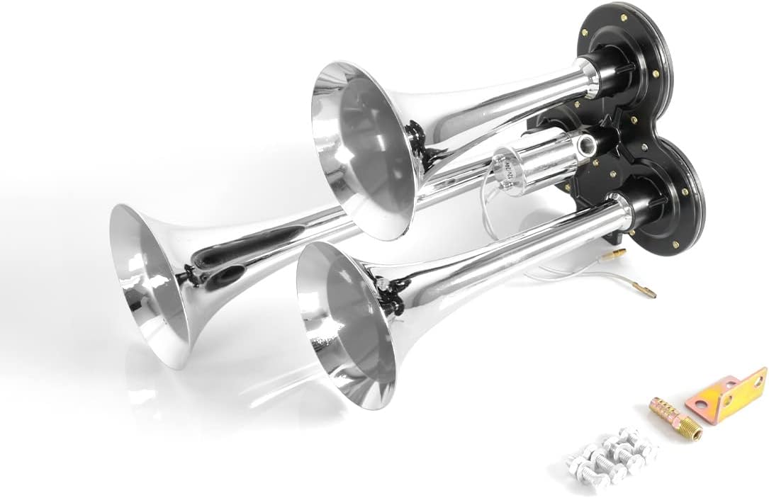 SEPEY 12V/24V Truck Air Horn 150DB 3/Triple Trumpet Horns Kit universal for Car Train Boat, Air ...