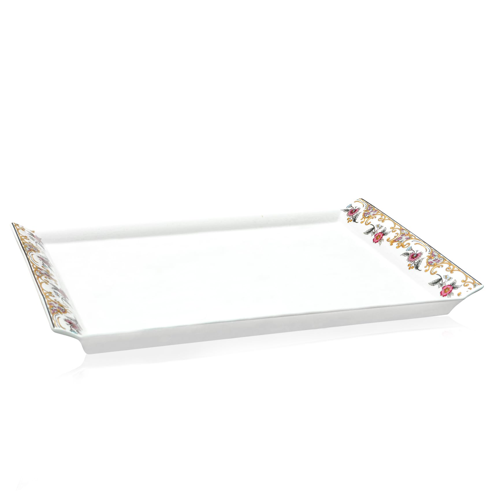 Amazon.com: ACMLIFE Bone China Serving Platter, 14 Inch White Rectangular Tray, Elegant Floral ...