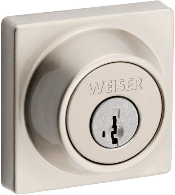 Weiser Elements Satin Nickel Square Deadbolt Lock, ANSI/BHMA Grade 3 ...