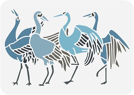 Amazon.com: BENECREAT Cranes Stencil, Oriental Elements Drawing ...