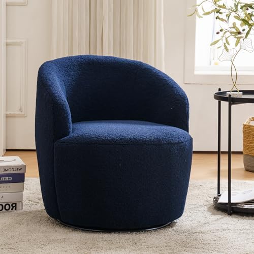 DEKKETO Teddy Swivel Chair, Round Boucle Chair with 360° Rotating Metal ...