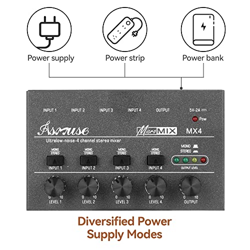 Snapklik.com : 4 Channel Audio Mixer, Low-Noise Mini Stereo Line Mixer ...