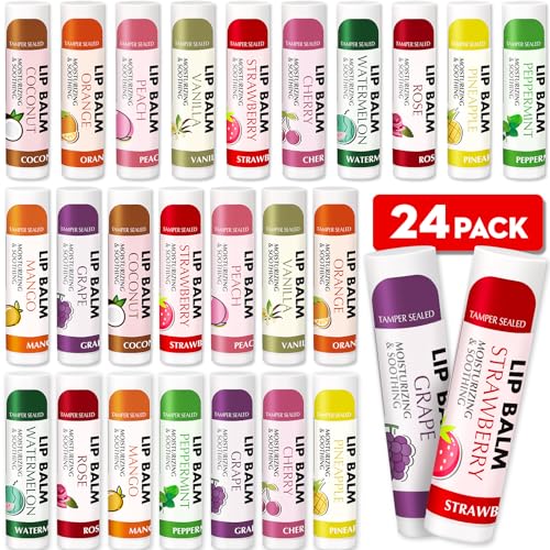 AZEN 24 Pack Lip Balm Stocking, Natural Lip Balm Bulk, Moisturizing Lip ...
