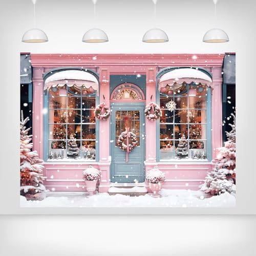 Amazon.com : Printspree Pink Christmas Storefront Backdrop - 7x5ft ...