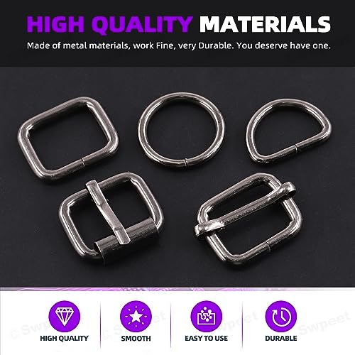 Swpeet Mixed Styles Metal Buckles Assortment Kit (1 Inch, Gun-Black ...