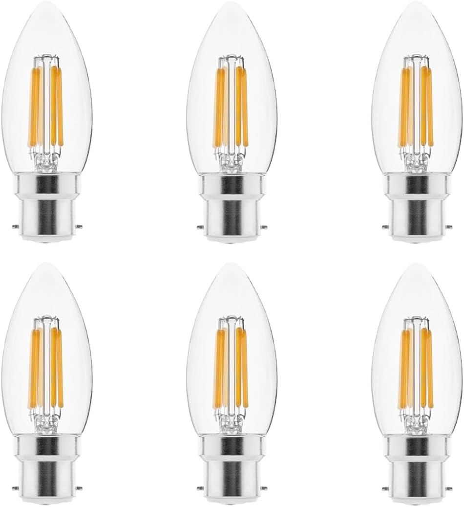 B22 LED Filament Candle Bulb,C35 4W Edison Candle Light Bulbs, Warm ...