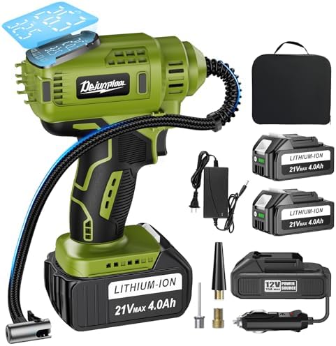 Battery Powered Air Compressor with 2x4000Mah 21V Batteries, Runs Quiet ...