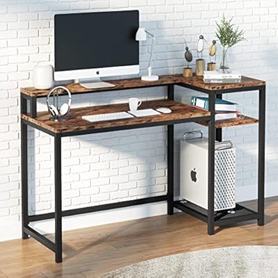 Industrial Wood Computer Desk with Storage, Monitor Australia | Ubuy