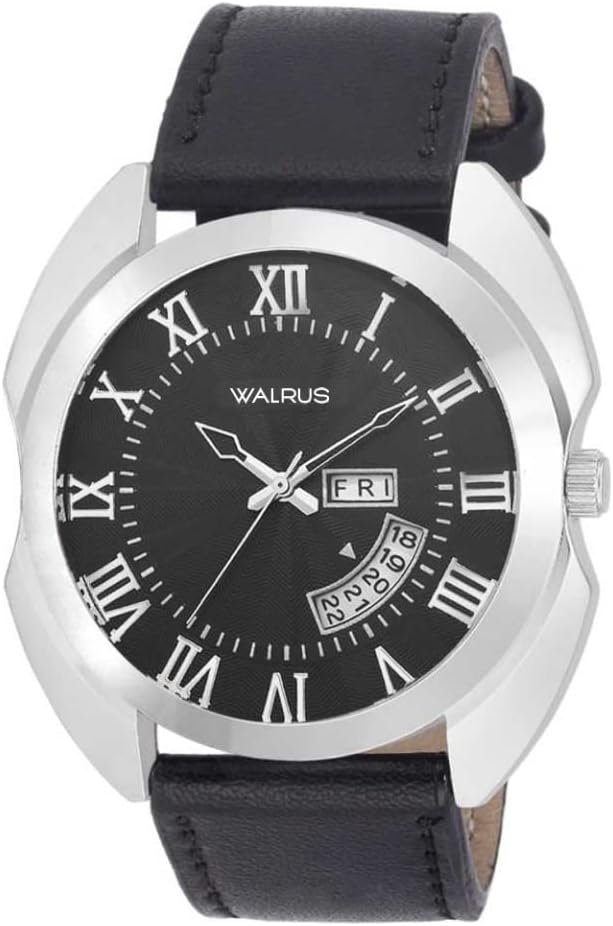 Buy Walrus Black Dial Analog Day & Date Watch Black Vegan Leather Strap ...
