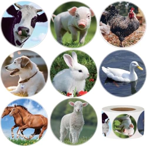 Amazon.com: Hohamn Farm Animal Stickers Roll for Kids 600Pcs Round Farm ...
