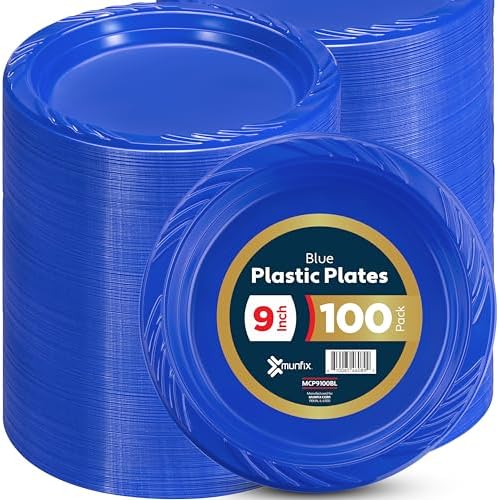 Amazon.com: Munfix 100 White Plastic Plates Set - 9 Inch Plastic Dinner ...