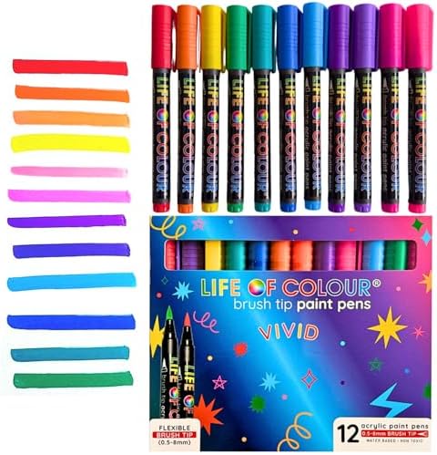 Amazon.com : Life of Colour Fine Tip Paint Pens - Set of 12 Vivid Brush ...