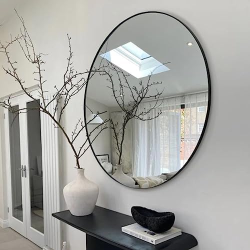 Leona Black Round Mirror, 60 Inch Circle Mirror with Black Stainless ...