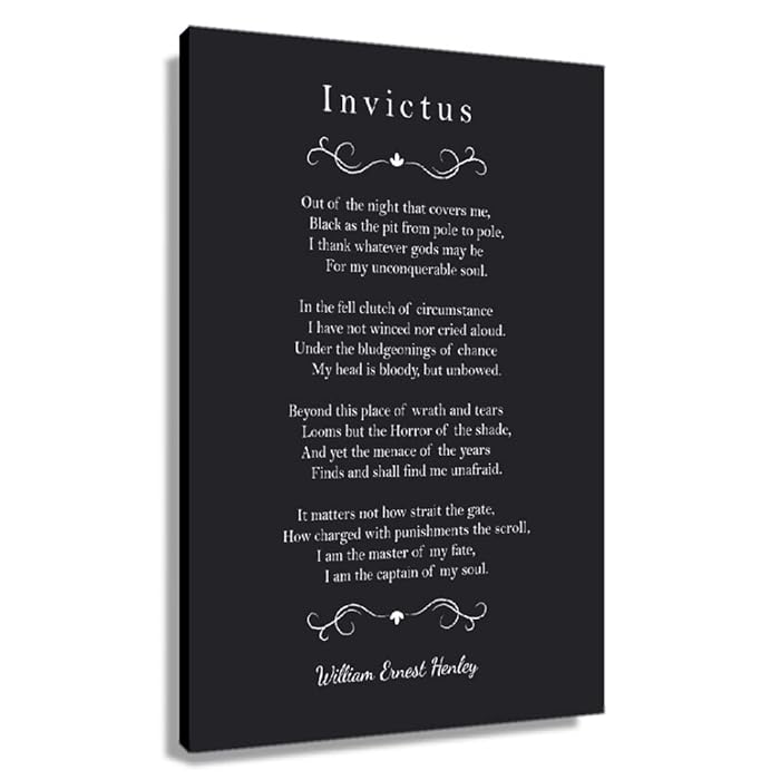 Buy Invictus Poem Quotes Wall Art Canvas Inspirational Poster ...