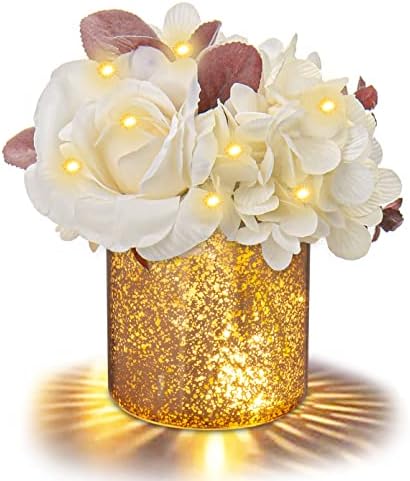 Amazon.com: KELINGO Artificial LED Green Rose Flowers with Glass Vase ...