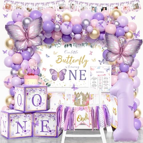 Amazon.com: Party Inspo Butterfly First Birthday Decorations – 138PCs ...