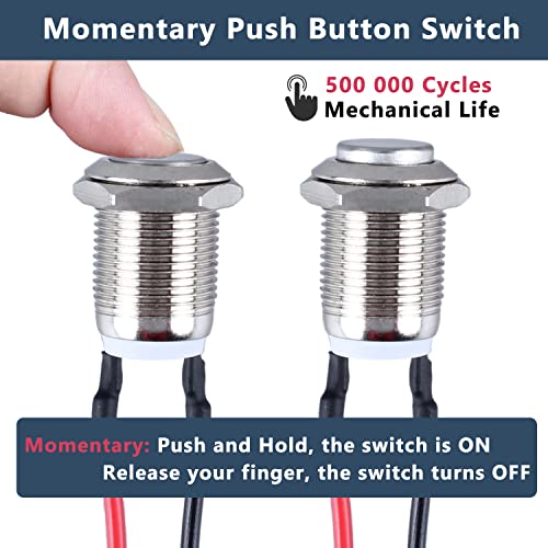 Snapklik.com : DMWD 2-Pack 12mm Momentary Metal Waterproof Push Button Switch Raised Head 1/2 ...