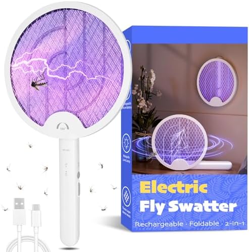 Amazon.com: Foldable Electric Fly Swatter Racket, Portable 2 in 1 Bug ...