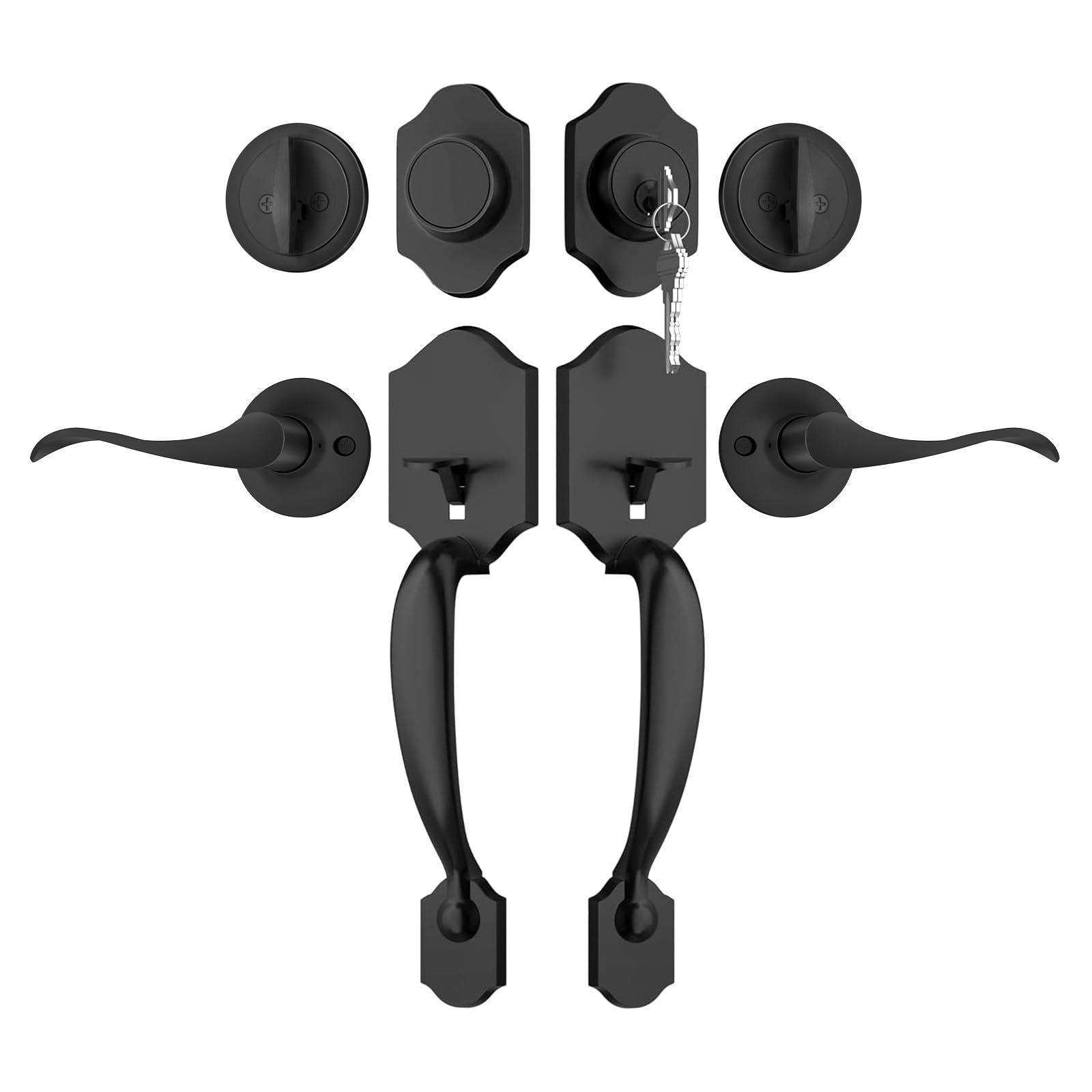 Haidms Matte Black Double Door Handle with Deadbolt, Black Front Door ...