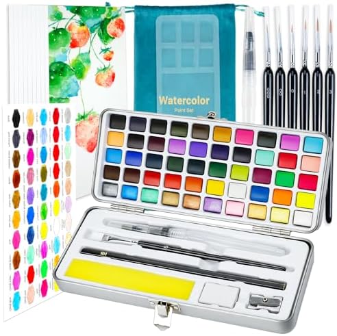 Amazon.com: AUREUO Travel Watercolor Paint Set - 18 Water Colors Half ...
