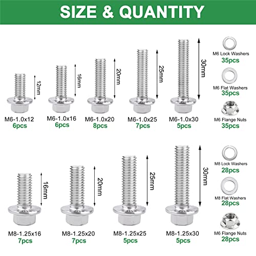 Snapklik.com : FOLIV 245PCS M6+M8 Stainless Steel Flange Hex Head Bolts ...