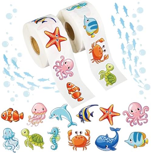 Amazon.com : 1200 PCS Ocean Animal Stickers Roll Cartoon Sea Life ...