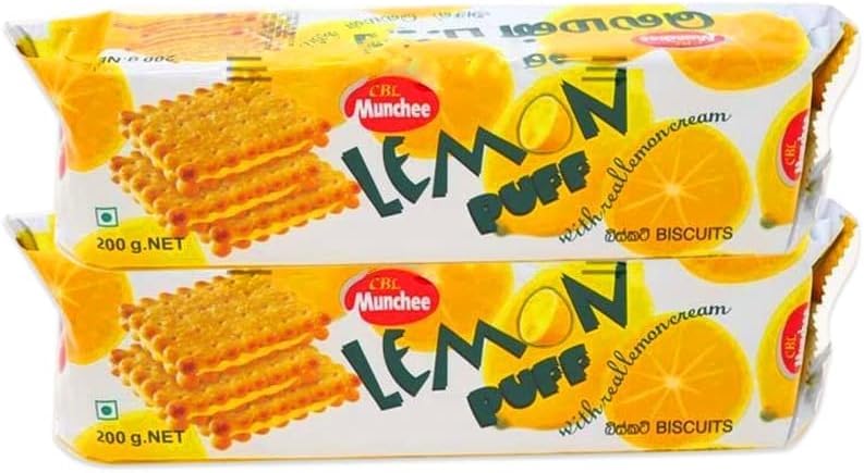 Munchee Lemon puff biscuits, Lemon flavoured cream, Sugar sprinkled ...