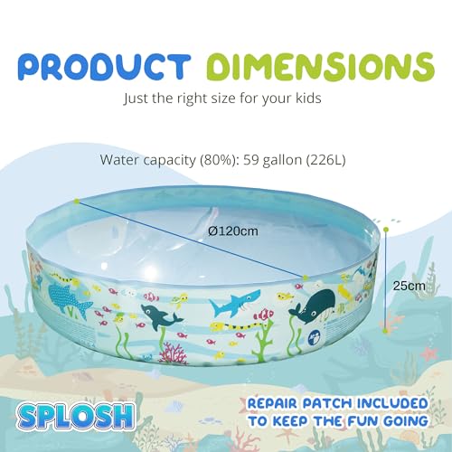 Splosh 4ft Kids Paddling Pool - Easy Setup Pool With Rigid Sides (No ...