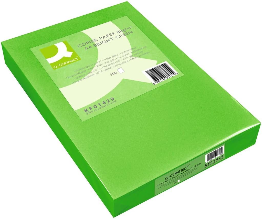 Q-Connect Bright Green Coloured A4 Copier Paper 80gsm Ream (Pack of 500 ...