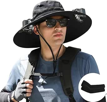 Amazon.com: Wide Brim Solar Fan Hat, Sun Hat with Fan Built in, 2 Solar ...