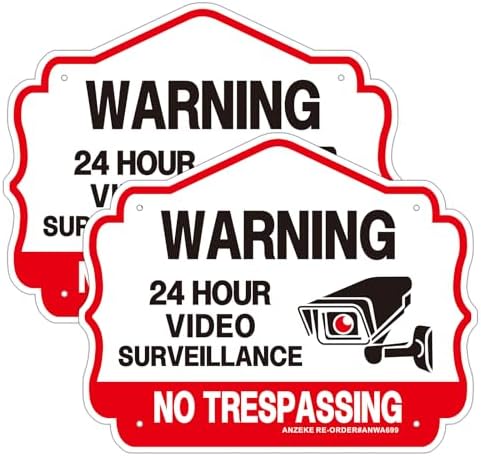 Amazon.com: ANZEKE 2-Pack Video Surveillance Sign, No Trespassing Metal ...