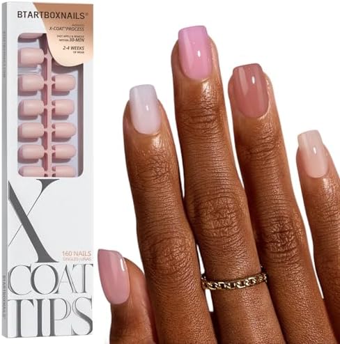 Amazon.com: BTArtboxnails XCOATTIPS Bare 5-Shades Nude Press on Nails ...