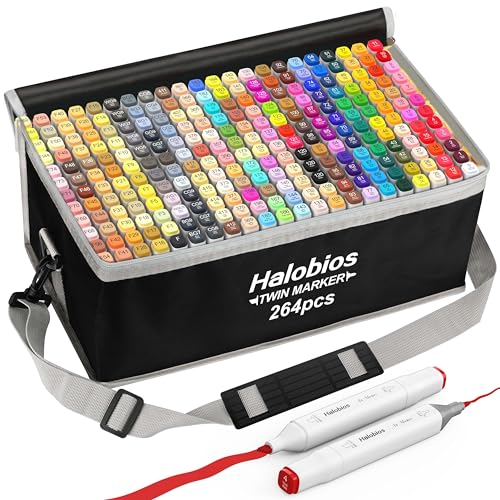 Halobios Alcohol Markers, 264 Colors Dual Tip Fine & Broad Drawing ...