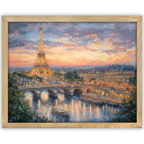 Amazon.com: Paris Night Eiffel Tower Sunset 11x14 Framed Poster-Romantic Wall Art, Seine River ...