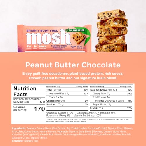 MOSH Barras de Proteína de Amendoim com Chocolate à Base de Plantas Keto, Alta Proteína, Sem ...