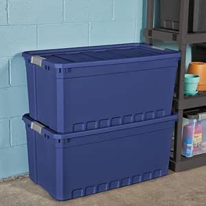 Amazon.com - 2 Pack 50GAL Plastic Stacker Tote 50 Gallon Stadium Blue ...