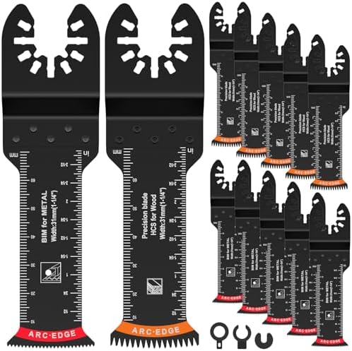 12Pcs Extra Long Oscillating Saw Blade Set, Curved Edge Bi-Metal and ...