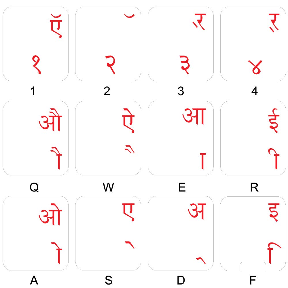 Amazon.com: Hindi Keyboard Labels Layout with RED Lettering Transparent ...