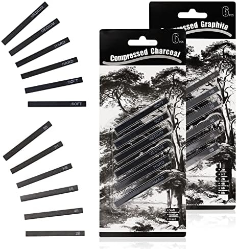 12 Pieces Graphite Material Sticks Square Compressed Charcoal Sticks ...