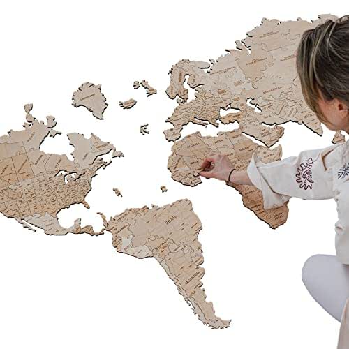 Amazon.com: Wooden World Map Puzzle - Jigsaw Puzzle for Adults and Kids ...