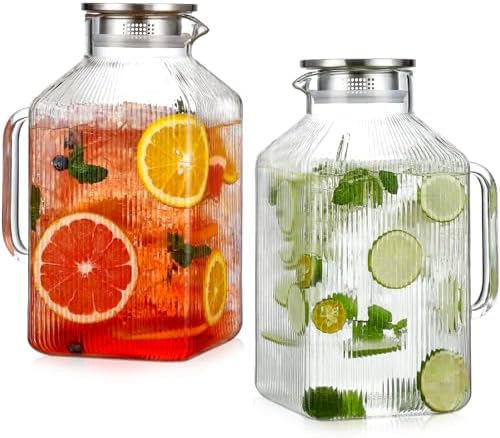 Amazon.com: 2 Pack 1 Gallon thickened Square Glass Pitcher with Lid ...