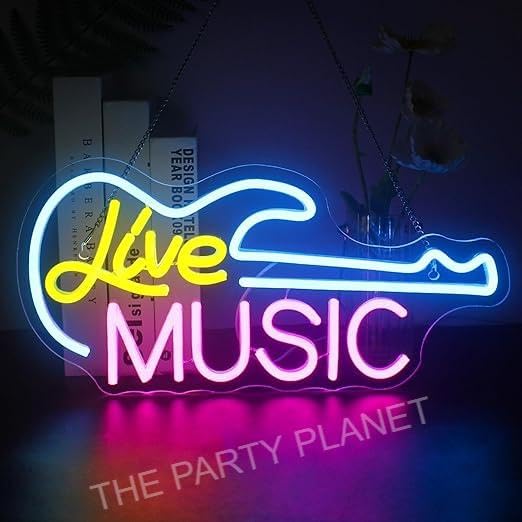 The Party Planet Live Music Neon Sign - Guitar Music Led Sign Neon ...
