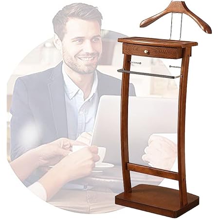 Freestanding Clothes Valet Stand Wooden Floor Standing Suit Hanger Rack ...