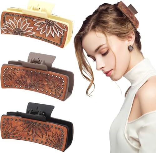 Amazon.com: FineCheer 8 Pcs Western Hair Claw Clips Gifts Leather ...