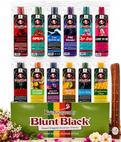 Amazon.com: Krishnascents Blunt Black Hand-Dipped Incense Sticks ...
