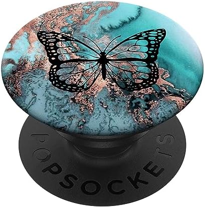 Amazon.com: Black Butterfly Teal Rose Watercolor PopSockets Adhesive ...