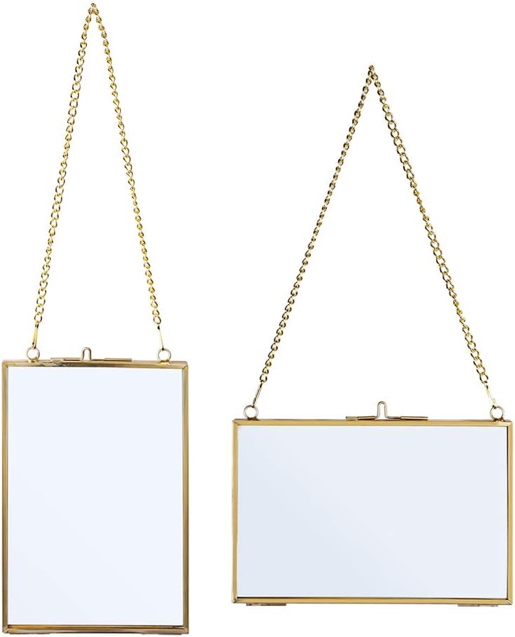 Amazon.com - JuxYes Set of 2 Brass Wall Hanging Photo Frame, Golden ...