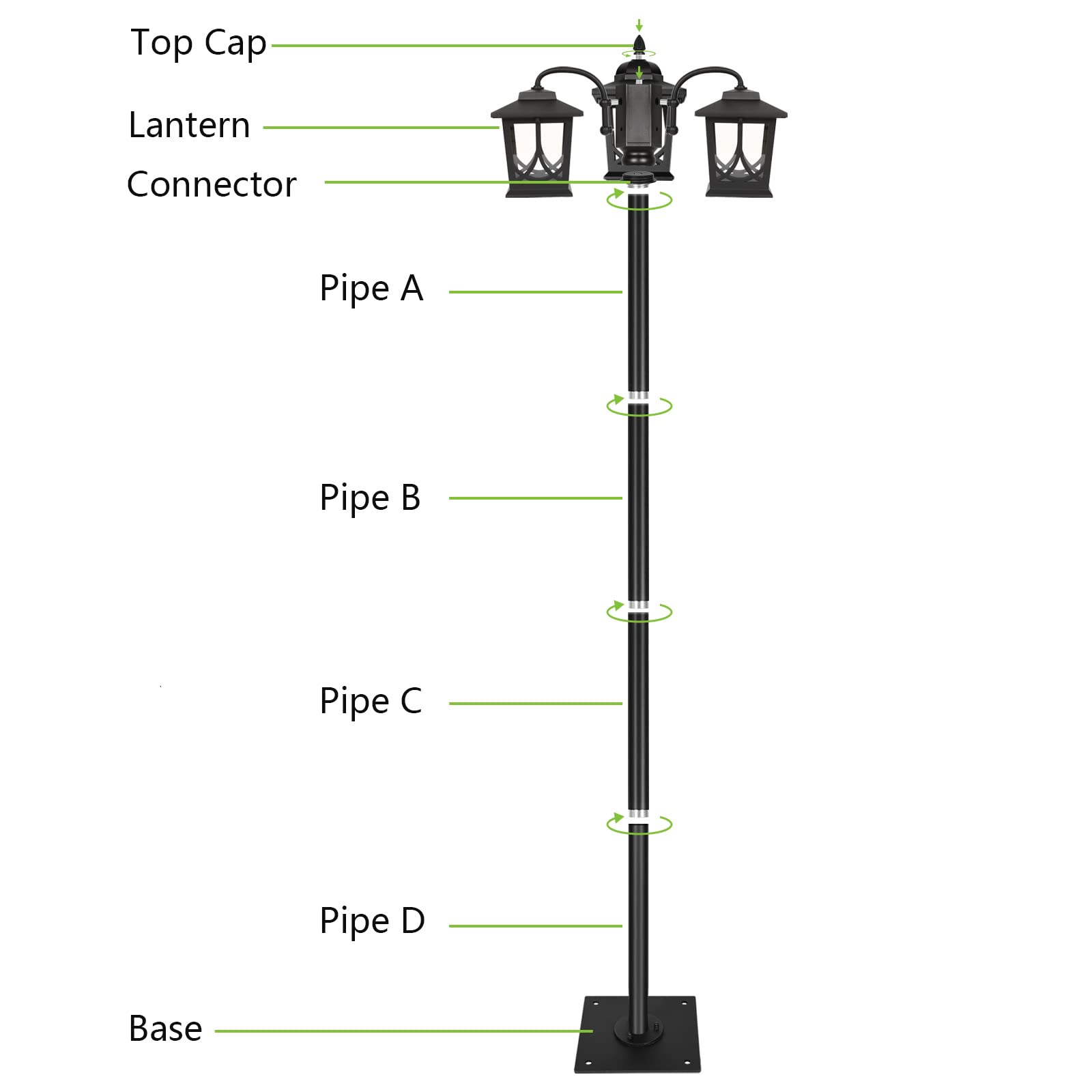 Outdoor Post Lights, 3-Head Outdoor Street Light Waterproof Antique LED ...