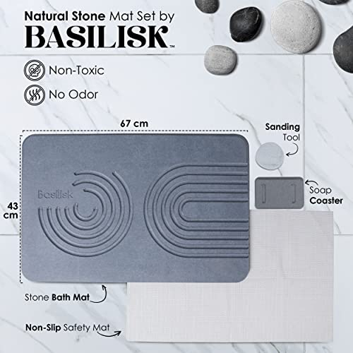 BASILISK - Stone Bath Mat - Premium Quality, Natural Diatomaceous Stone ...